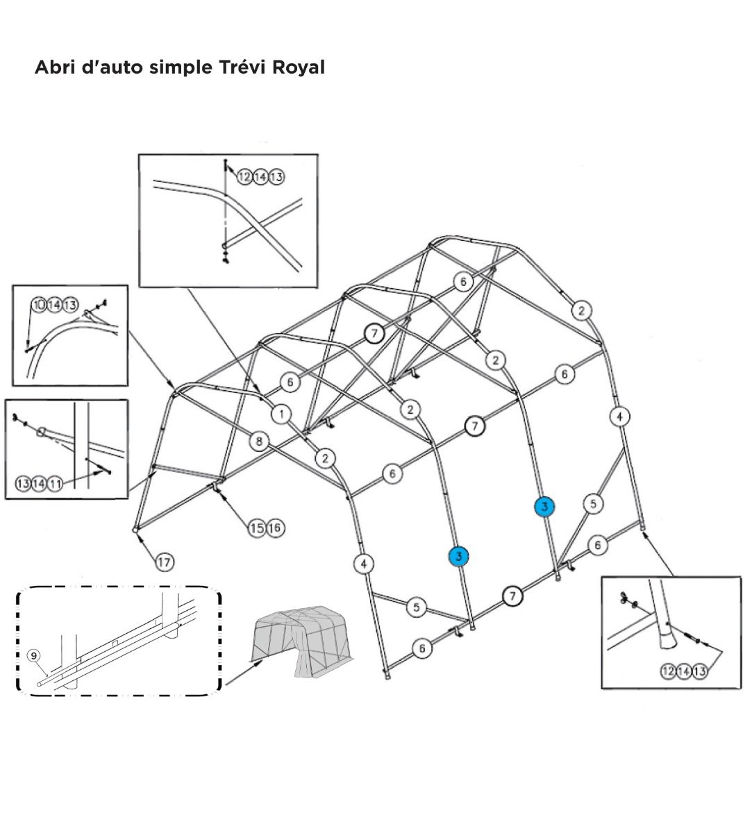 # 3 Post 54 1/3'' 1 hole | Trévi – Magasins Trevi inc.