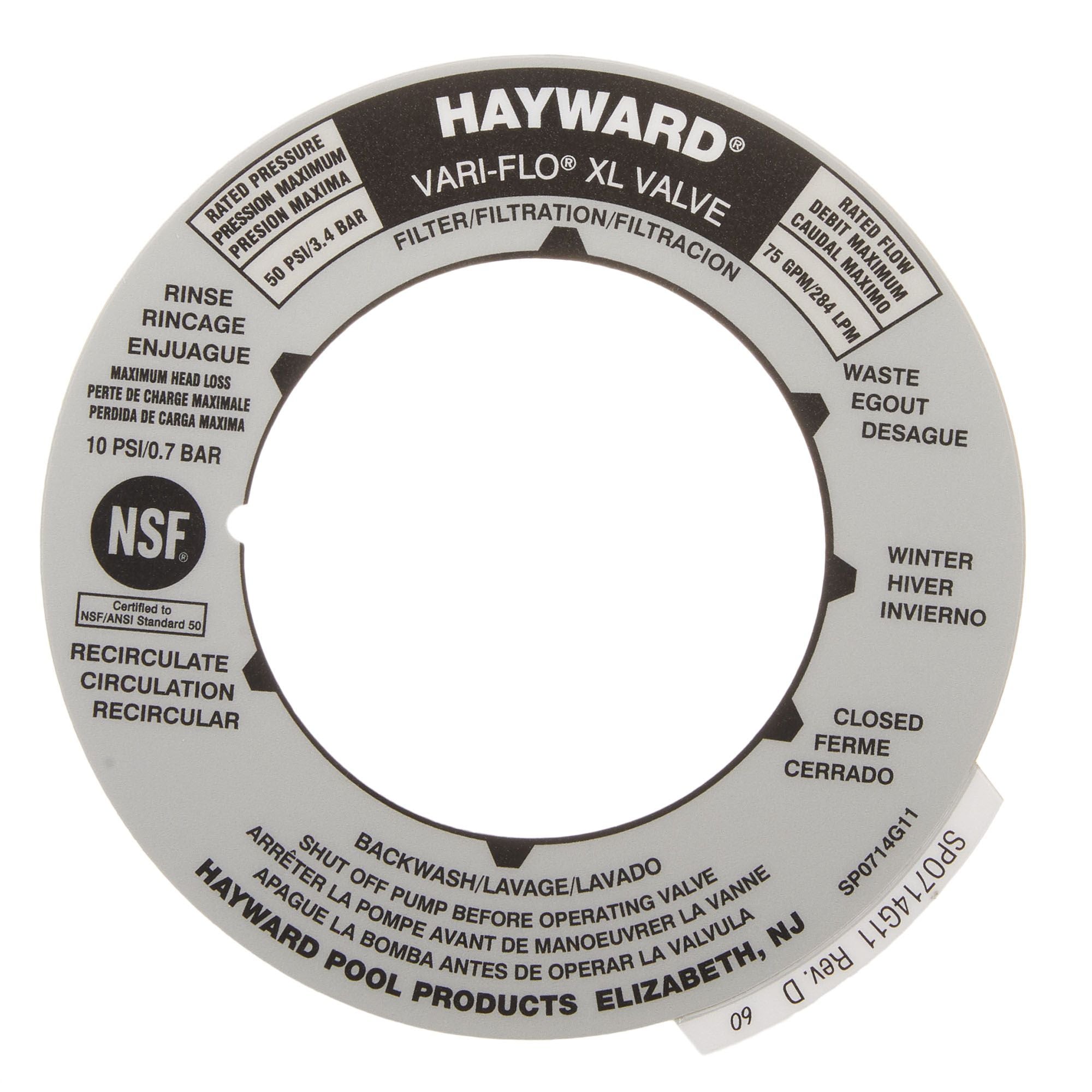 Hayward SPX0714G11 Valve position label | Trevi – Magasins Trevi inc.